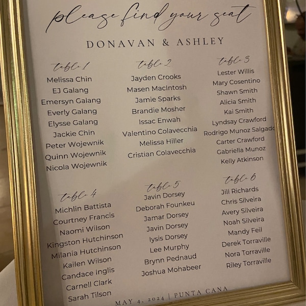 Seating Chart Small Wedding, Seating Chart Template Monogram, 6 Tables ...