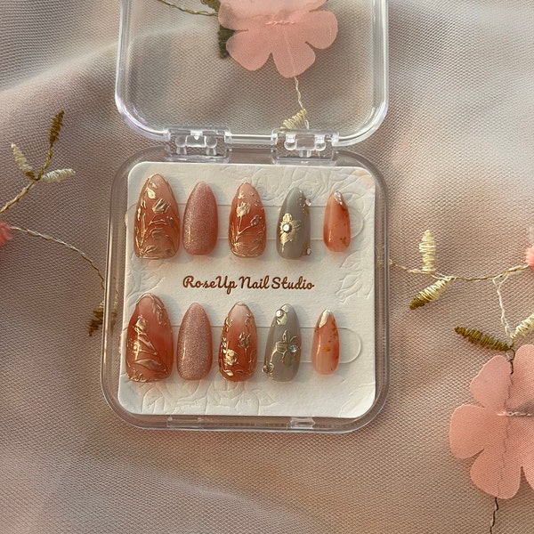 Luxury Press-on Nails, High-end Swarovski Crystal Long Nails, Roseup ...