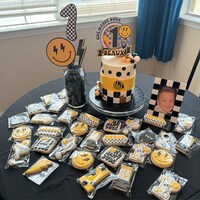 Pink Smiley Face Banner, Happy Girl Banner, Checkered Banner, Retro ...