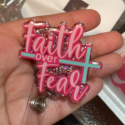 Religious Badge Reel Faith Over Fear Cross Medical Badge Reel Gift for ...