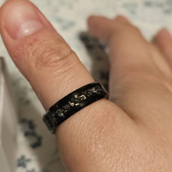 Meteorite Ring, Tungsten Wedding Ring With Meteorite Inlay, Black ...
