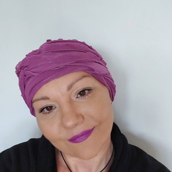Satin Lined Turban Cap for Chemotherapy Patients, Pretied, Alopecia ...