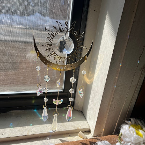 Moon Phases Suncatcher, Sun and Moon Sun Catcher, Aurora Gemstone ...