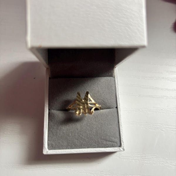 10k Solid Gold Cursive Initial Letter Monogram Ring (small 16.2mm) Diamond Cut Alphabet ...