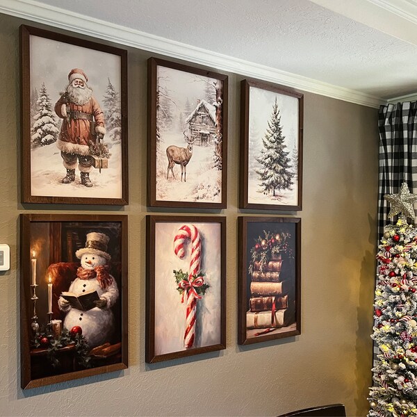 Rustic Christmas Wall Art Candy Cane Christmas Oil Painting Christmas ...