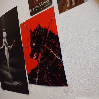 Black Wolf Chained Red Background Wolf Wall Art Gothic Home Decor Dark ...