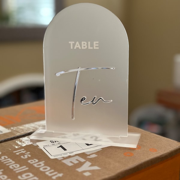 Frosted Arch Acrylic Table Numbers - Frosted Acrylic Sign - Wedding ...
