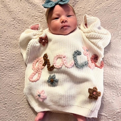 Custom Name Boy Sweater, Personalized Name Sweater, Hand Embroidered ...