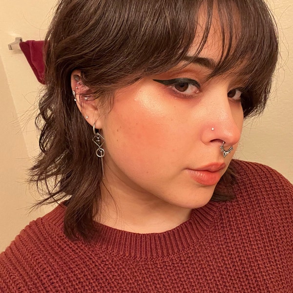 Double Piercing Three-layer Chain Connecting Dangly Titanium Earrings ...