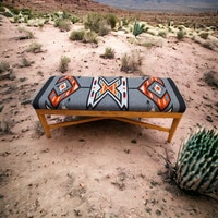 Aztec White Upholstered Bench, Boho Bench, Aztec Bench, Farm Table ...