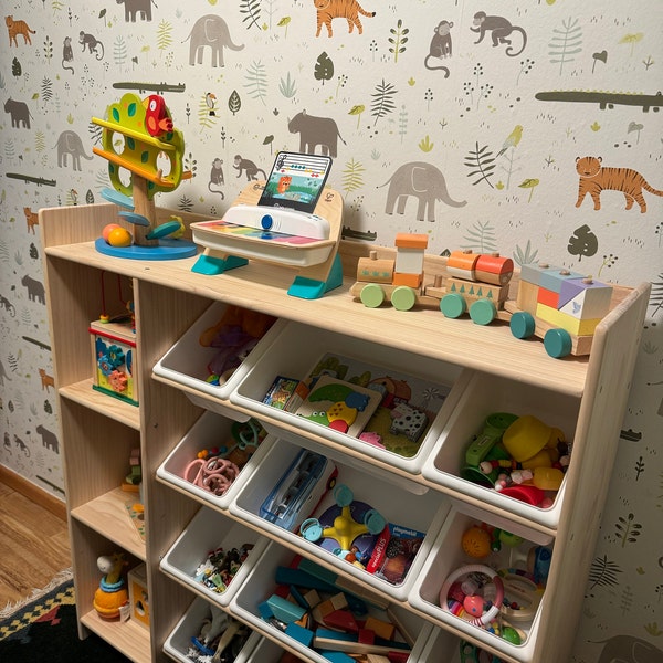 100% Solid Wood Toy Storage W115 X H115 X D30 + 12 Alabaster White ...