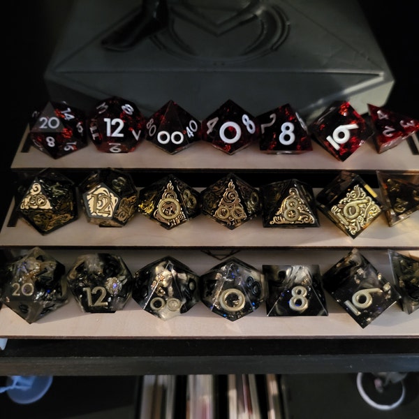 Dice Display Rack | 7 Polyhedral Dice Sets | Wooden | Laser Cut | PVA ...