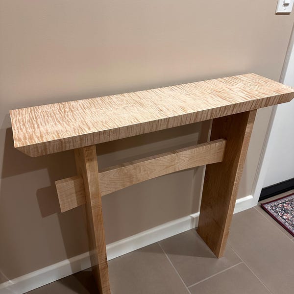 Zen Decor Console Table- Narrow Hallway Table in Tiger Maple & Walnut ...