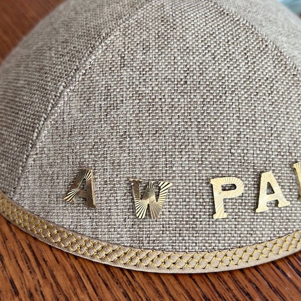 White - Gold Linen Kippah | Jewish Wedding • Bar Mitzvah • Shabbat ...