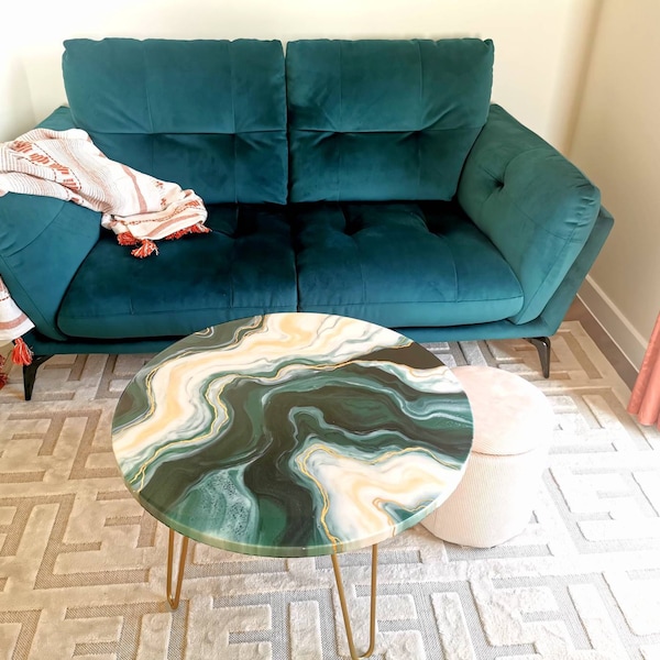 Emerald Green Coffee Table, Resin Coffee Table, Green Gold Coffee Table ...