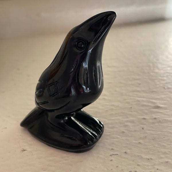 Natural Obsidian Crow Figurine Hand Carved Miniature Stone Animal ...
