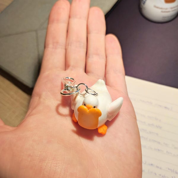 Duck With Bread Keychain, Cute Polymer Clay Figurine, Polymer Clay Duck, Handmade Clay Charm ...