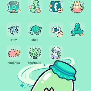 Blue Seafoam Cute Animal Ocean App Icon Pack Kawaii Sea Phone Tablet ...