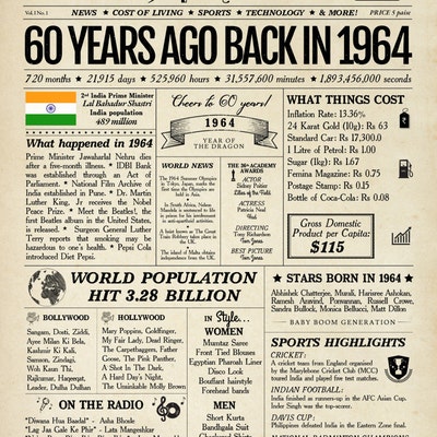 60th Birthday Newspaper Poster 1964 CANADA, 60th Birthday Gift for Men ...