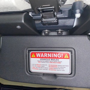 WARNING Vehicle Rules Instructions Safety Funny Adhesive Sticker Decal ...