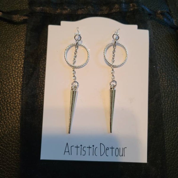 DANGEROUS - Circle Spike and Chain Earrings, Silver Circle, Geometric ...