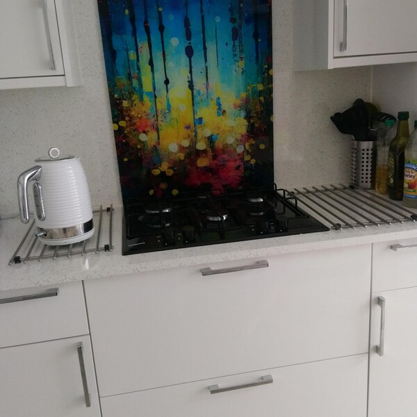 Abstract Oil Painting Glass Kitchen Splashback – Heat Resistant Cooker ...