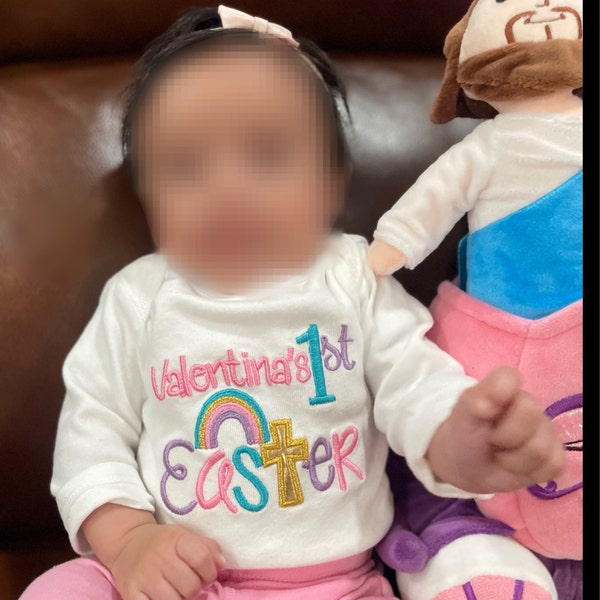 Personalized 1st Easter - Girls Embroidered Rainbow First Easter Shirt ...