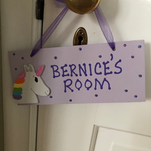 Girl's Room Sign. Hand Personalized, Unicorn Name Sign. Kid's Name ...