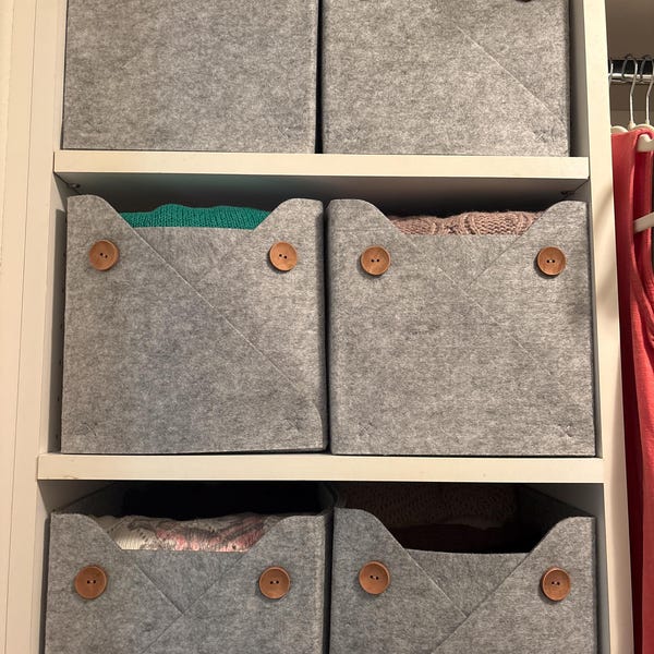 Set of 4 Felt Boxes / Storage Bin / Storage Basket With Buttons / Size ...