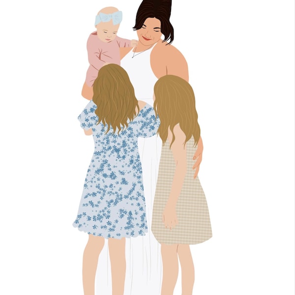 Custom Family Portrait Illustration, Personalized Digital Drawing From ...
