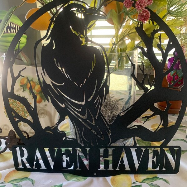 Personalized Raven on A Branch Metal Sign, Personalized Signs, Metal ...
