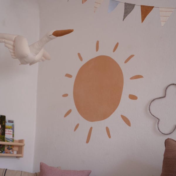 Nursery SUN DECAL - Boho Sun Wall Decal - Mustard Nursery Decor - Sun ...