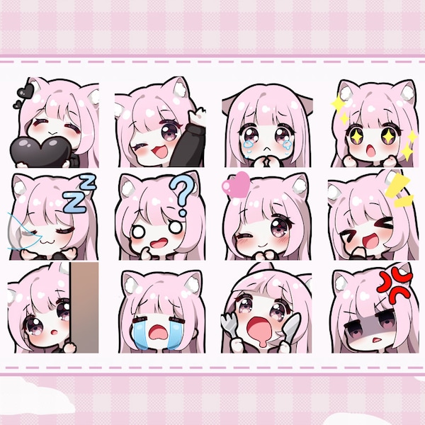 Twitch Emotes / Cute Chibi Girl / Light Pink Hair With Bangs / Pink ...