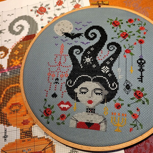 Vampire Cross Stitch Pattern, Modern Folk Cross Stitch PDF Pattern ...