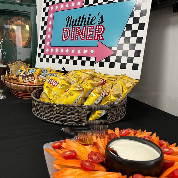 1950s Diner Party Sign 50s Birthday Party Poster Printable Sock Hop Soda Shop Backdrop ...