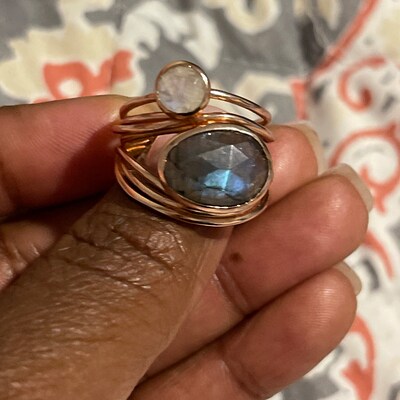 Rose Gold Plated Ring Labradorite Moonstone Gemstones Handmade ...