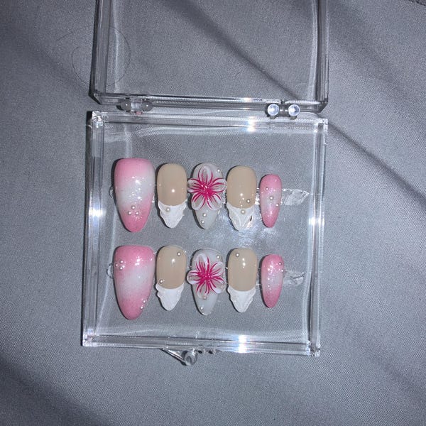 Dreamy 3D Shell Press on Nails Long Almond Nails/french Shell Nails/3d ...