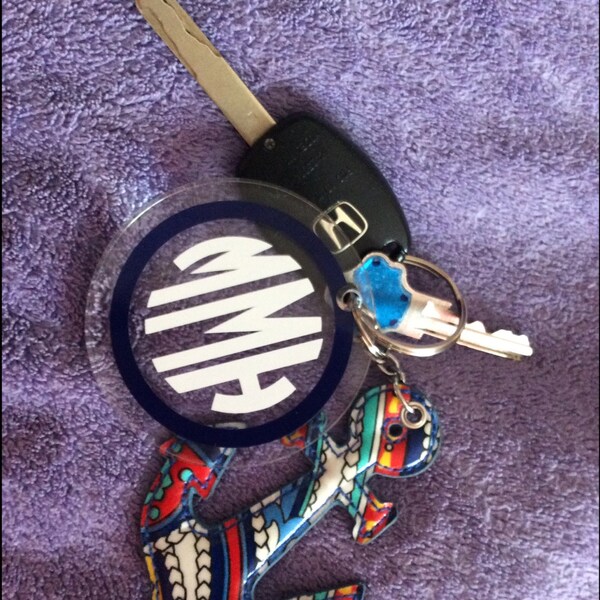 Circle Monogram Keychain, Round Acrylic Personalized Key Chain - Etsy