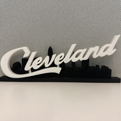 LED Light up Cleveland Script W/ City Skyline Desktop Stand Sign Figure ...