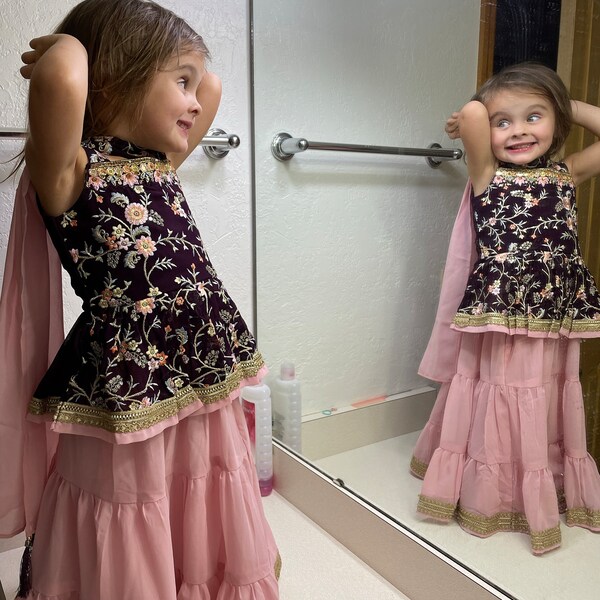 Embroidered Blue Girls Plazo Set (flare Pants and Top) Set. Indian ...