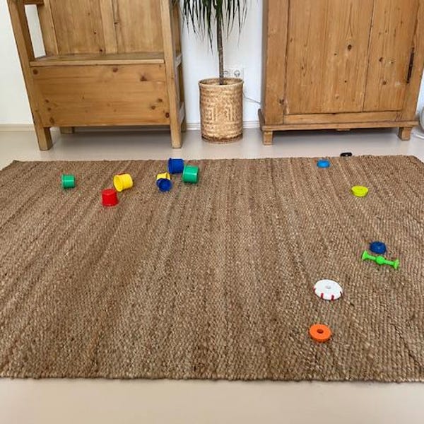 Boho Round Jute and White Rug Ideal Nursery Decor, Bedrooms, Eco ...