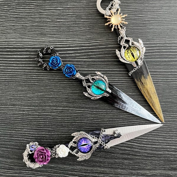 Cthulhu Inspired Blue Dagger With Dragon & Cross - Handcrafted Gift for ...