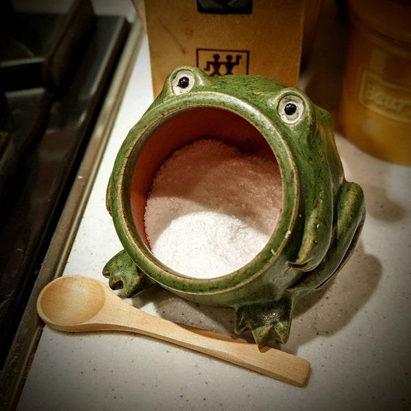 Handmade Pottery Frog Salt Cellar With Spoon - Etsy