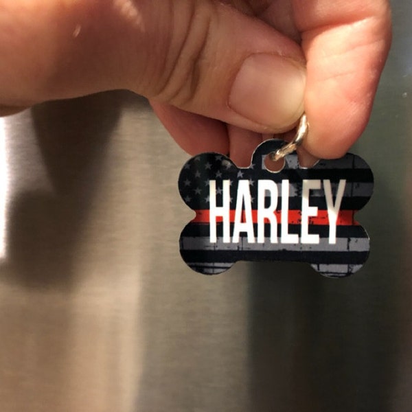 2 Sided TRL - Thin Red Line Firefighter Dog Tag - Back the Red - Custom ...