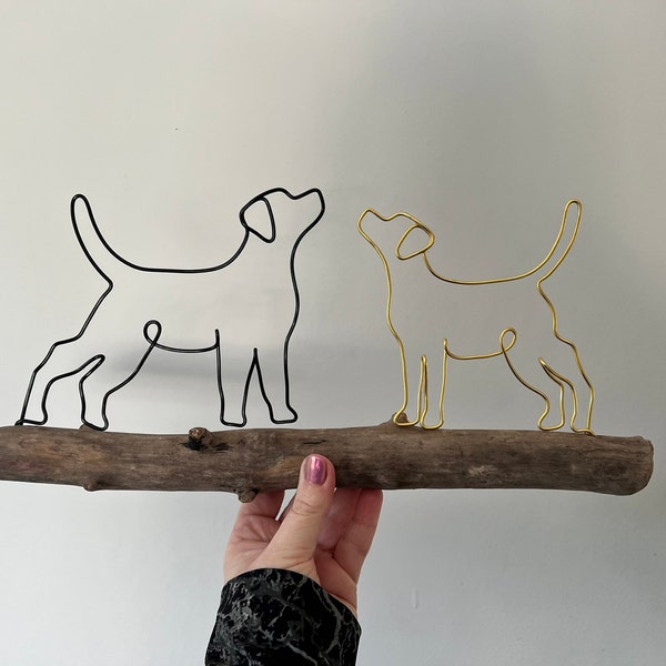 Pair of Wire Dogs / Cats on Wood: Personalised Gifts for Pet Lovers ...
