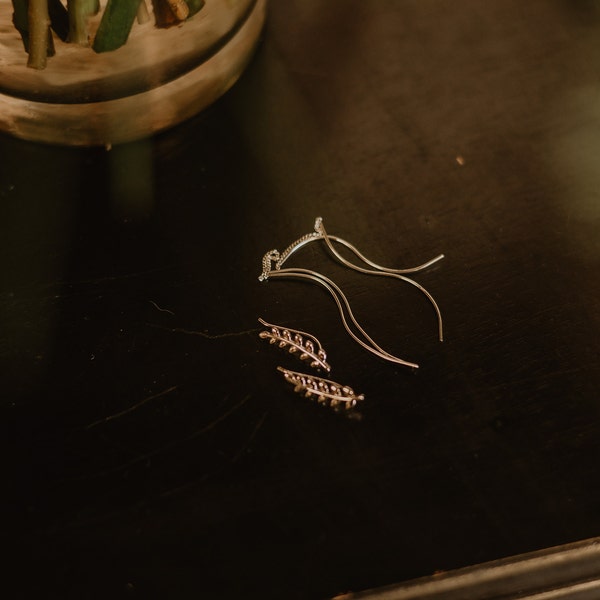 Leaf Crawler Earrings in Sterling Silver, Silver, Gold or Rose Gold ...