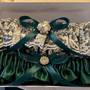 Dark Green Wedding Garter, Lace Bridal Garter Set, Garter Set, Garter ...