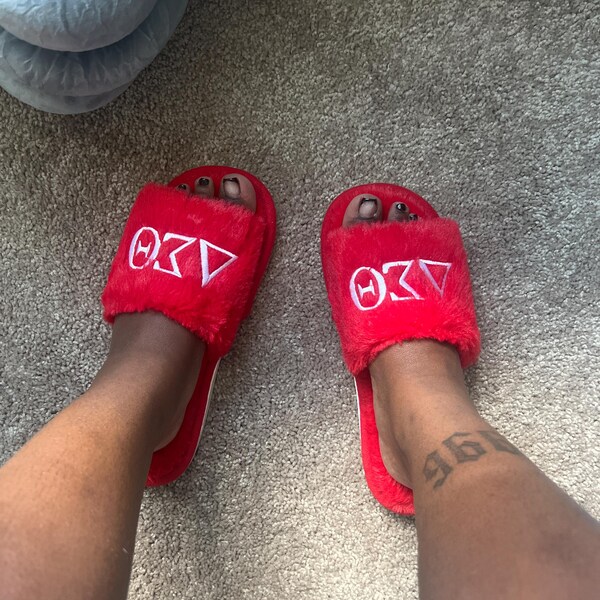 Delta Sigma Theta DST Red Plush Embroidered Women's Slipper Slides - Etsy