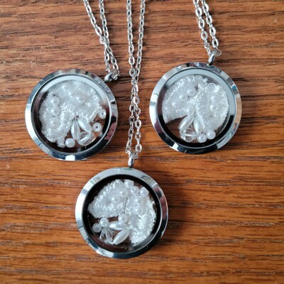 Wedding Dress Lace Locket Necklace. Bridesmaid Gift, Mom Gift, Bridal ...