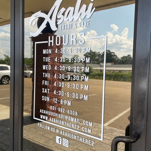 Custom Storefront Window Sticker Business Hours Vinyl Decal for Store ...